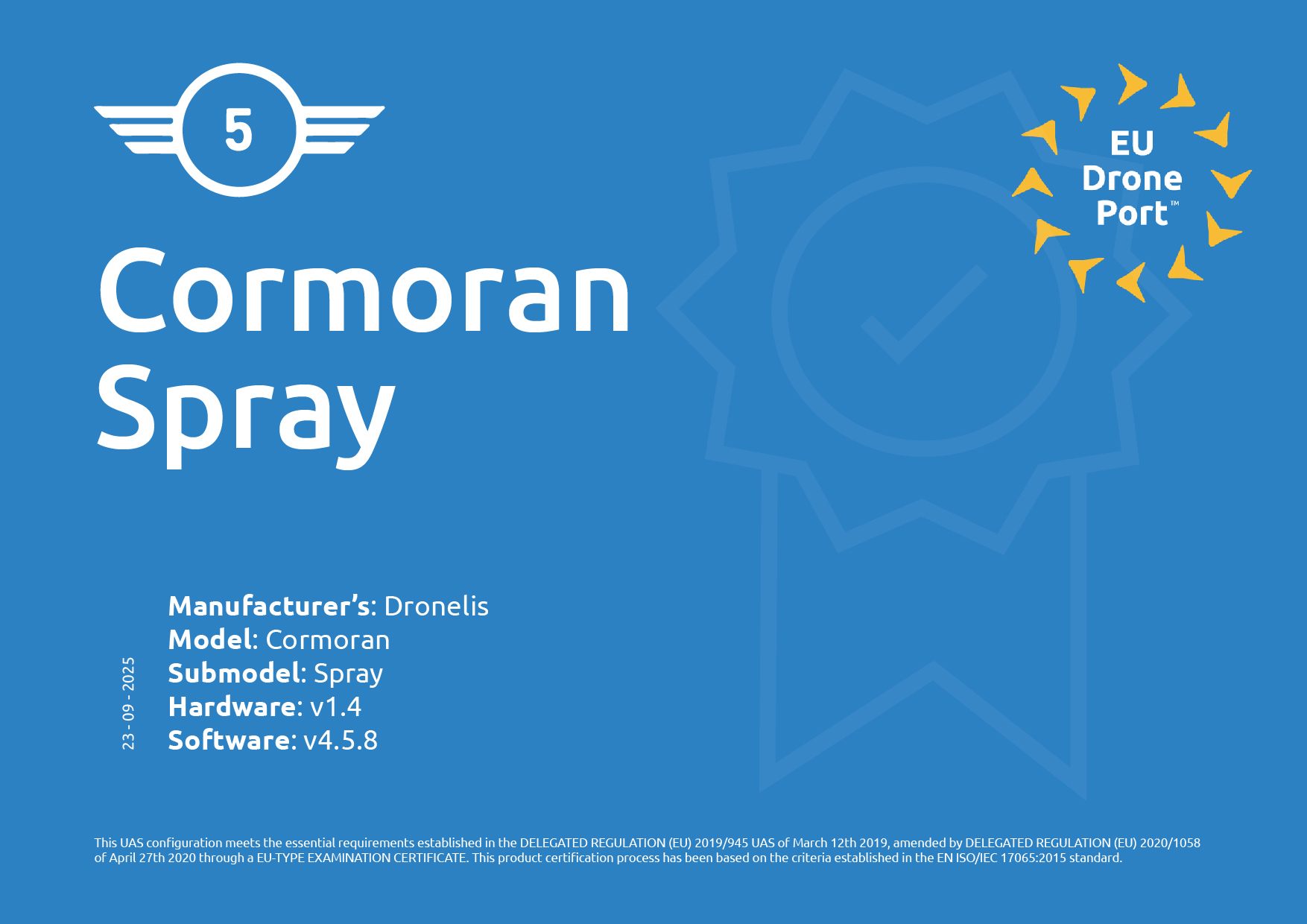 Dronelis’ Cormoran Spray certified as a C5-class | EU Drone Port™ 🇪🇺